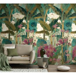 Livingwalls LIVING WALLS Fototapete "The Wall 4 Flowers &ndash; Bl&uuml;hender Dschungel Vlies-Fototapete", B/L: 1,59m x 2,8m, Rollen: 1, bunt, Schlafzimmer, Tapeten,