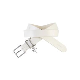 Calvin Klein Damen Lederg&uuml;rtel "MONOGRAM CHARM KEEPER BELT 25MM", wei&szlig;, Gr. 75, unifarben, Rindsleder, G&uuml;rtel, Regular fit mit Anh&auml;nger