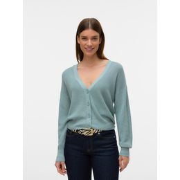 V&eacute;ro Moda VERO MODA Damen Strickjacke "VMNEWLEXSUN LS SHORT V-NECK CAR GA NOOS", grau, Gr. M, unifarben, Strick, Obermaterial: 50% Viskose, 25% Baumwolle, 25%
