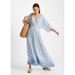 bonprix Damen Maxikleid "Maxikleid aus reiner Viskose", blau, Gr. 42, Obermaterial: 100% Viskose, Kleider, aus Viskose, ausgestellte Passform,