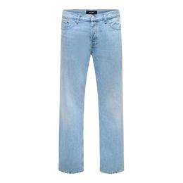 Only & Sons ONLY & SONS Herren Straight-Jeans "ONSEDGE STRAIGHT DNM", blau, Gr. 29, Abriebeffekte, Denim/Jeans, Obermaterial: 100% Baumwolle, Jeans, Baumwolle,