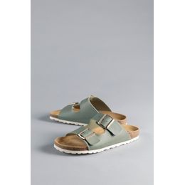 ANISTON SHOES Damen Pantolette, Gr. 38, gr&uuml;n, Lederimitat, Schuhe, Sommerschuh, Strandschuh mit gepolstertem Fu&szlig;bett