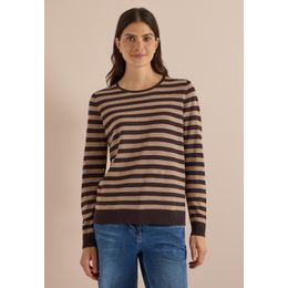 Cecil Damen Rundhalspullover, braun, Gr. M, gestreift, Web, 60% Baumwolle, 40% Viskose, Pullover, im soften Baumwoll-Mix