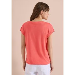 Cecil Damen T-Shirtshiny coral, Gr. L, unifarben, Web, 50% Baumwolle, 50% Modal, Shirts, mit Rundhalsausschnitt