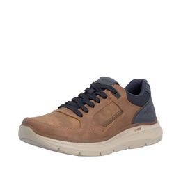 Rieker Herren Sneaker, Gr. 46braun, blau, Lederimitat, Schuhe, Schn&uuml;rschuh, Halbschuh mit Kontrastbesatz, schmale Form