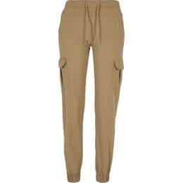Urban Classics Damen Cargohose "Urban Classics Damen Ladies High Waist Cargo Jogging Pants", beige, Gr. L, unifarben, 98% Baumwolle, 2% Elasthan,