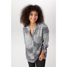 ANISTON PLUS Damen Schlupfbluse, grau, Gr. 50, bedruckt, Web, Obermaterial: 100% Viskose, Blusen, mit Pailletten an der Brusttasche