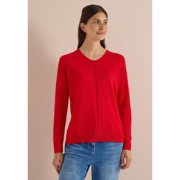 Cecil Damen V-Ausschnitt-Pullover, rot, Basic, Gr. M, unifarben, Web, 60% Baumwolle, 40% Viskose, Pullover, im soften Baumwoll-Mix