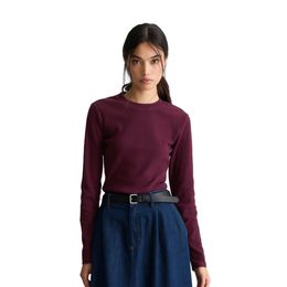 Marc O'Polo Damen Langarmshirt "aus Rippjersey", lila, Basic, Gr. XXL, MARC O'POLO DENIM, unifarben, Obermaterial: 96% Baumwolle, 4% Elasthan, Shirts