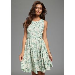 Laura Scott Damen Sommerkleid, gr&uuml;n, Gr. 46, gebl&uuml;mt, Jersey, Obermaterial: 95% Polyester, 5% Elasthan, Kleider, mit floralem Print und schwingendem