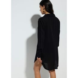 bonprix Damen Hemdblusenkleidschwarz, Gr. 36, Obermaterial: 100% Viskose, Kleider, figurumspielende Passform, mit Hemdblusenkragen, aus Viskose,