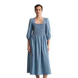 Marc O'Polo Damen Midikleid "mit gesmoktem Oberteil", blau, Gr. XL, MARC O'POLO DENIM, gestreift, Obermaterial: 69% Baumwolle, 31% Lyocell, Kleider
