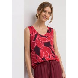 Street One Damen Shirttop, rot, Gr. 42, bedruckt, Jersey, Obermaterial: 95% Viskose, 5% Elasthan, Tops, Sommertop bedruckt mit V-Neck und Elastiksaum