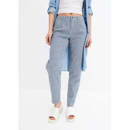 bonprix Damen Loose-fit-Jeans, blau, Gr. 38, Obermaterial: 99% Baumwolle, 1% Elasthan, Jeans, Loose-Fit-Schnitt, mit Streifen-Design, in
