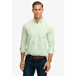 Superdry Herren Langarmhemd "PREPPY OXFORD L/S SHIRT", gr&uuml;n, Gr. L, gestreift, Web, Obermaterial: 100% Baumwolle, Hemden, Baumwolle, regular fit