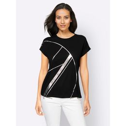 Damen Rundhalsshirt "Shirt", schwarz, Gr. 34, Rick Cardona BY HEINE, bedruckt, gemustert, metallic, unifarben, 95% Viskose, 5% Elasthan, Shirts