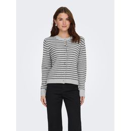 Only Damen Strickjacke "ONLCHESTER LIFE LS STRIPE CARDI CC KNT", grau, Gr. XL, gestreift, Strick, Obermaterial: 52% Polyester, 36% Polyacryl, 10%