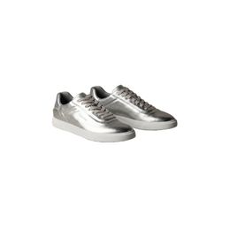 Calvin Klein Damen Plateausneaker "LOW PRO CUPSOLE OXF LTH MET", Gr. 41, silber, Leder, gl&auml;nzend, metallic, unifarben, Schuhe, Schn&uuml;rschuh,