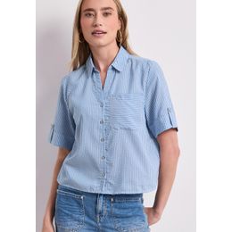 Street One Damen Hemdbluse, blau, Gr. 46, gestreift, Stoff, 65% Polyester, 35% Viskose, Blusen, im Streifen-Design