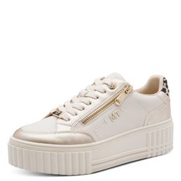 Marco Tozzi Damen Plateausneaker, Gr. 37, beige, Lederimitat, kontrastfarbene Details, Schuhe, Schn&uuml;rschuh, Halbschuh, Freizeitschuh mit