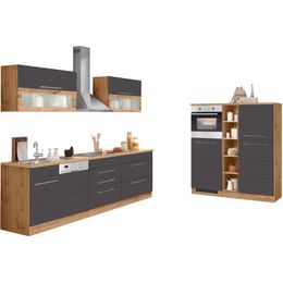 K&uuml;chenzeile KOCHSTATION, B:440cm T:60cm, schwarz, Komplettk&uuml;chen-Sets, "KS-Wien", Breite 440 cm, wahlweise mit E-Ger&auml;ten und Induktion