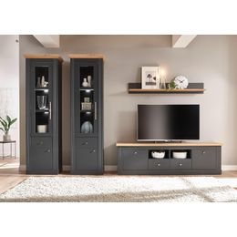 Wohnwand OTTO HOME, B:342cm, grau, Wohnzimmer, Kastenm&ouml;bel-Sets, "Sherwood, Anbauwand im Landhausstil, Komplettset, Wohnzimmer-Set", Set besteht aus