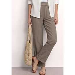 Street One Damen Stoffhose, beige, Gr. 44, unifarben, Stoff, 75% Viskose, 22% Nylon, 3% Leinen, Hosen, High Waist