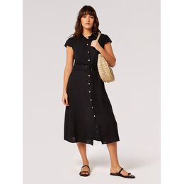 Apricot Damen Midikleid "Vintage-Knopfkleid", schwarz, Gr. 40, uni, gewebt, Obermaterial: 80% Viskose CV. 20% Leinen LI., Kleider, mit G&uuml;rtel