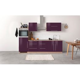 K&uuml;chenzeile KOCHSTATION, B:270cm H:200cm T:60cm, lila, Komplettk&uuml;chen-Sets, "KS-Samos", Breite 270 cm, wahlweise mit E-Ger&auml;ten und Induktionskochfeld