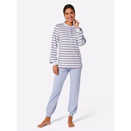 Damen Schlafanzug, Gr. 44, blau, 100% Baumwolle, Homewear-Sets