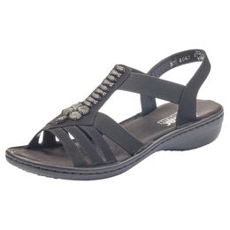 Rieker Damen Riemchensandale, Gr. 37, schwarz, Lederimitat, Schuhe, Sommerschuh, Sandalette, Keilabsatz, mit sch&ouml;ner Verzierung