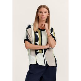 Bugatti Damen Kurzarmbluse, bunt, Gr. 42, bedruckt, Sweatware, 100% Viskose, Blusen, mit grafischem Print aus 100% Viskose