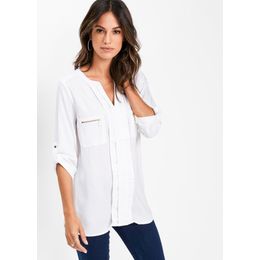 bonprix Damen Tunika, wei&szlig;, Gr. 40, Obermaterial: 100% Viskose, Tuniken, figurumspielende Passform, mit langem Arm, mit eingelegten Falten