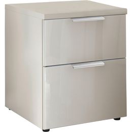 Nachtkonsole Wiemann, B:40cm H:46,4cm T:43cm, beige, Floatglas, Holzwerkstoff, Metall, Sideboards, "Como", vormontiert