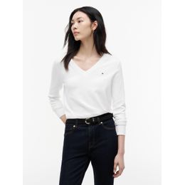 Tommy Hilfiger Damen V-Ausschnitt-Pullover "CO JERSEY STITCH V-NK SWEATER", beige, Gr. XL, unifarben, Strick, Obermaterial: 67% Baumwolle, 33%