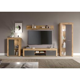 Wohnwand OTTO HOME, B:330cm H:159cm T:40cm, braun, Holzwerkstoff, Wohnzimmer, Kastenm&ouml;bel-Sets, "AOSTA, Breite 310cm, 4-teilige Wohn-Kombination",