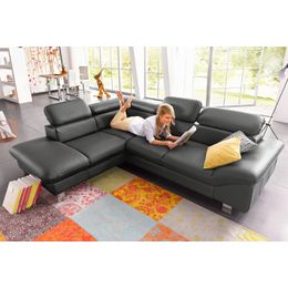 Ecksofa COTTA, B:268cm H:73cm T:214cm, grau, Kunstleder SOFTLUX;LEDER BEEFY (ein abgedecktes Spalt-Rindsleder) im Sitz und R&uuml;cken (Korpus in