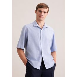 Seidensticker Herren Kurzarmhemd, blau, Gr. XL, unifarben, 80% Baumwolle, 20% Leinen, Hemden, Regular 1/2 Reverskragen Uni