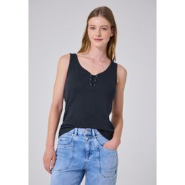 Damen 2-in-1-Tanktop, schwarz, Gr. 44, STREET ONE STUDIO, unifarben, Web, 50% Baumwolle, 50% Modal, Tops, aus softem Materialmix