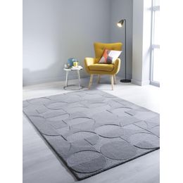 Teppich FLAIR RUGS, B:160cm H:8mm L:160cm, grau, Wolle, Wohnzimmer, Teppiche, "GIGI", aus 100% Wolle, geometrisches Design, fu&szlig;bodenheizungsgeeignet