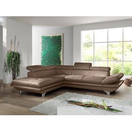 COTTA Ecksofa "Enterprise L-Form, B: 277 cm", B/H/T: 277cm x 91cm x 104cm, Leder PAMPAS, Ottomane links,mit Bettfunktion,mit Kopfteilverstellung,mit