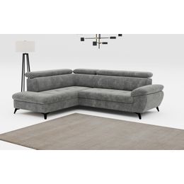 Ecksofa COTTA, B:256cm T:207cm, grau, Wohnzimmer, Sofas, "Hudson", mit Kopfteilverstellung, optional Schlaffunktion & Bettkasten