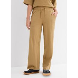 bonprix Damen Jerseyhose, beige, Gr. 48, Jersey, Obermaterial: 100% Baumwolle, Hosen, aus Baumwolle, lockere Passform, weites Bein, Casual Stil
