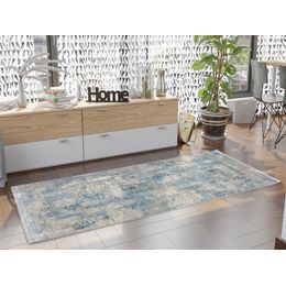Teppich, B:80cm H:8mm L:300cm, blau, OCI DIE TEPPICHMARKE, Viskose, Wohnzimmer, Teppiche, "BESTELLER CAVA, auch als L&auml;ufer und in Rund", Glanz