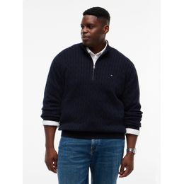 Tommy Hilfiger Big & Tall Herren Troyer "BT-CLASSIC COTOON CABLE ZIP MOCK", blau, Gr. 5XL, TOMMY HILFIGER BIG & TALL, Strick, Obermaterial: 100% Baumwolle, Pullover, Gro&szlig;e