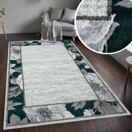 Teppich OTTO HOME, B:200cm H:9mm L:300cm, grau, Kunstfaser, Wohnzimmer, Teppiche, "Florent mit Rahmen, Blumen Design", Floral, detailreiche Bl&uuml;ten,