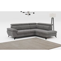 Ecksofa COTTA, B:256cm H:100cm T:207cm, grau, Wohnzimmer, Sofas, "Hudson L-Form, B: 256 cm", mit Kopfteilverstellung, optional Schlaffunktion &