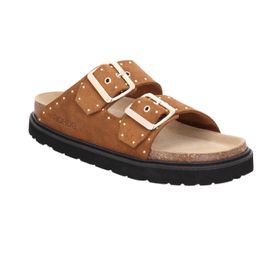 Rohde Damen Pantolette "TROPEA", Gr. 38, braun, Veloursleder, unifarben, Schuhe, Sommerschuh, Strandschuh mit Plateau und Nieten