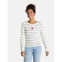 LIEBLINGSST&Uuml;CK LIEBLINGSST&Uuml;CK Damen Langarmshirt "SinaL", wei&szlig;, Gr. XS, gemustert, gestreift, mehrfarbig, Rippstrick, Obermaterial: 95% Baumwolle, 5% Elasthan,