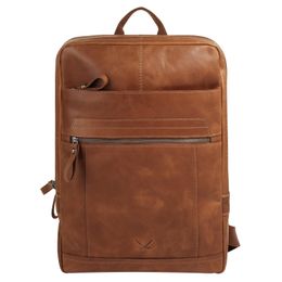 Sansibar Laptoprucksack, braun, Leder, Rindsleder, leicht gl&auml;nzend, unifarben, Rucks&auml;cke, echt Leder
